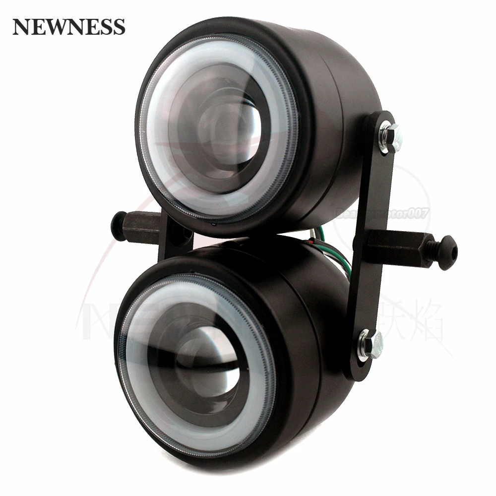Motorcycle Twin Headlight Double LED Headlamp White Angle Halo For ...