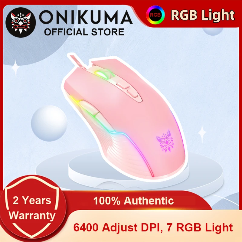 ONIKUMA CW905 Pink Wired Gaming Mouse 7 Programmable Buttons 6 Levels ...