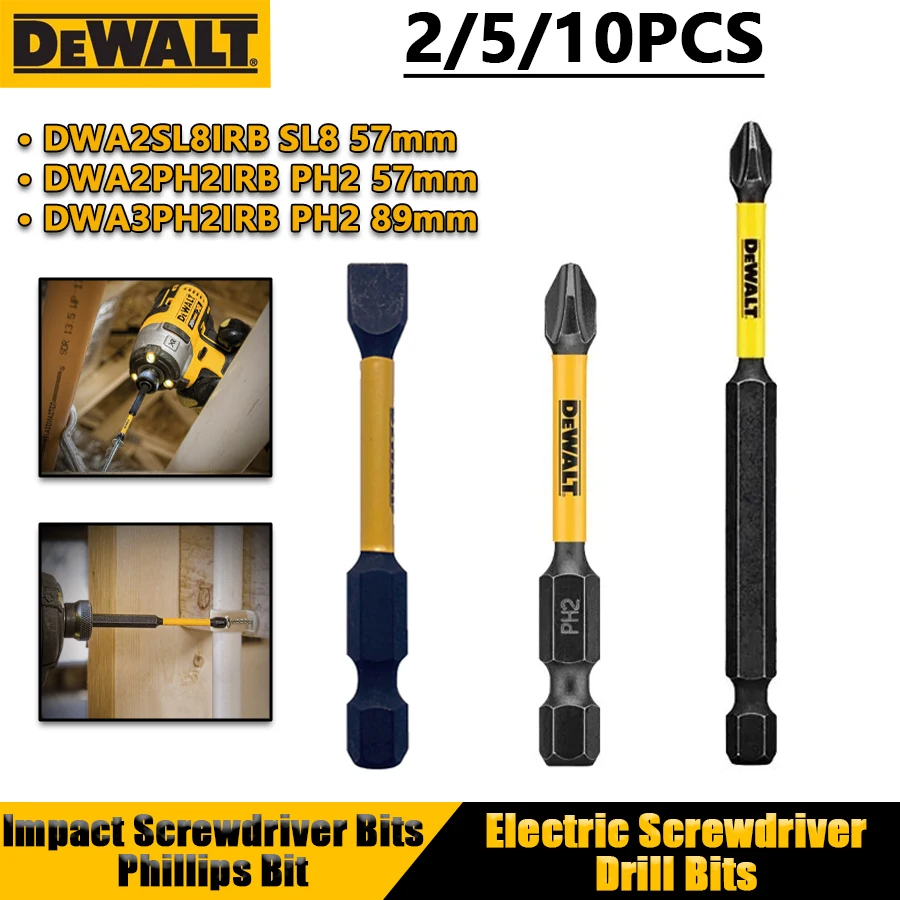 DEWALT 2/5/10PCS 57/89mm PH2/SL8 Impact Screwdriver Bits Electric ...