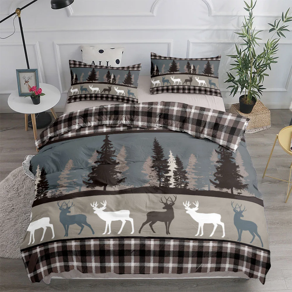Vintage-Forest-Stag-Plaid-Duvet-Cover-Set-King-Queen-Double-Full-Twin ...