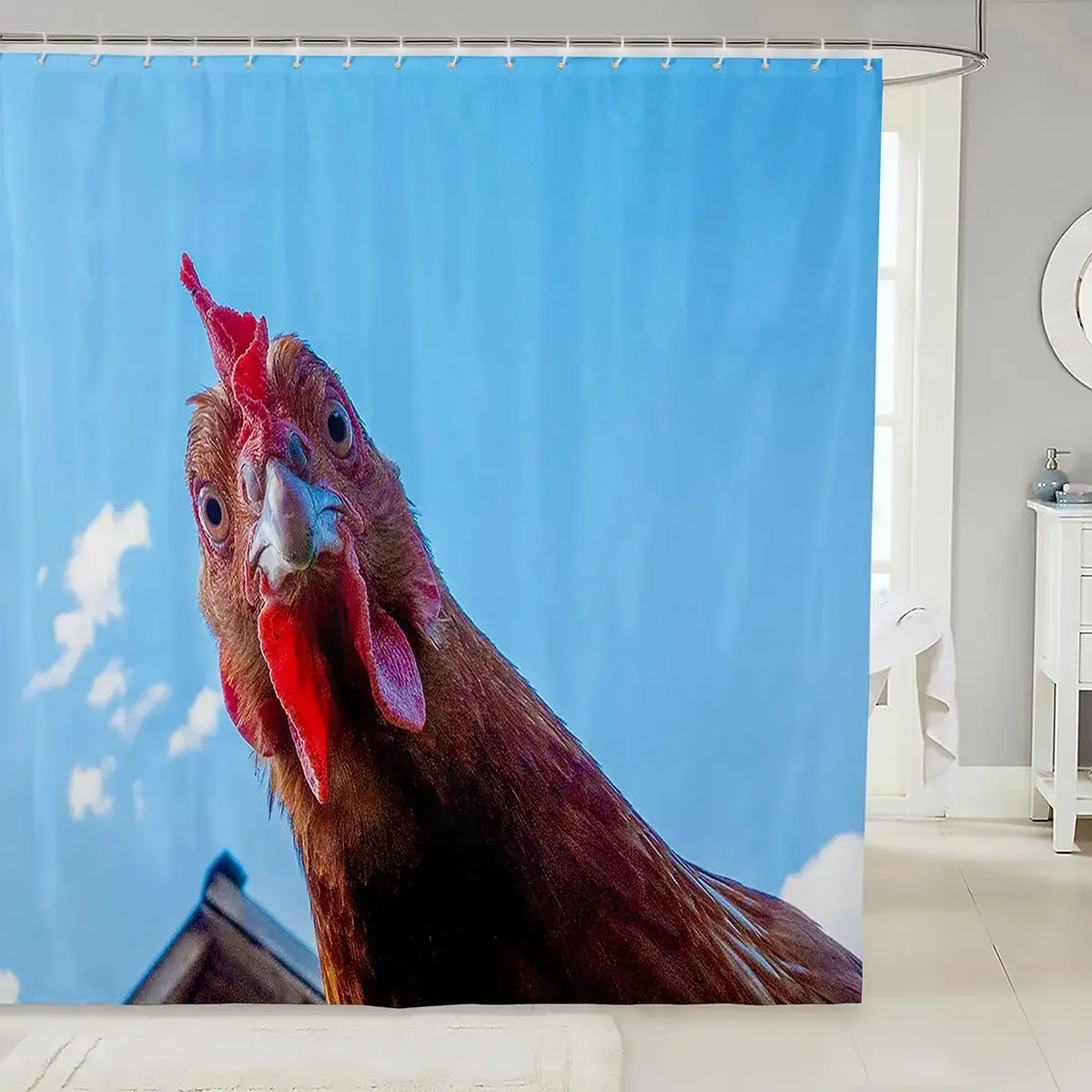 Farmhouse-Cute-Funny-Chicken-Shower-Curtain-Farm-Animals-Printed-Bath ...