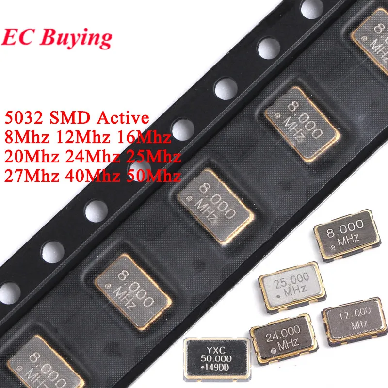 5Pcs 5032 SMD Active Crystal Oscillator 8Mhz 12Mhz 16Mhz 20Mhz 24Mhz ...