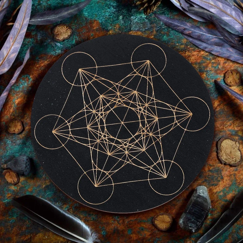 Metatron's Cube Pendulum Board Black Background Round Wooden Magics ...