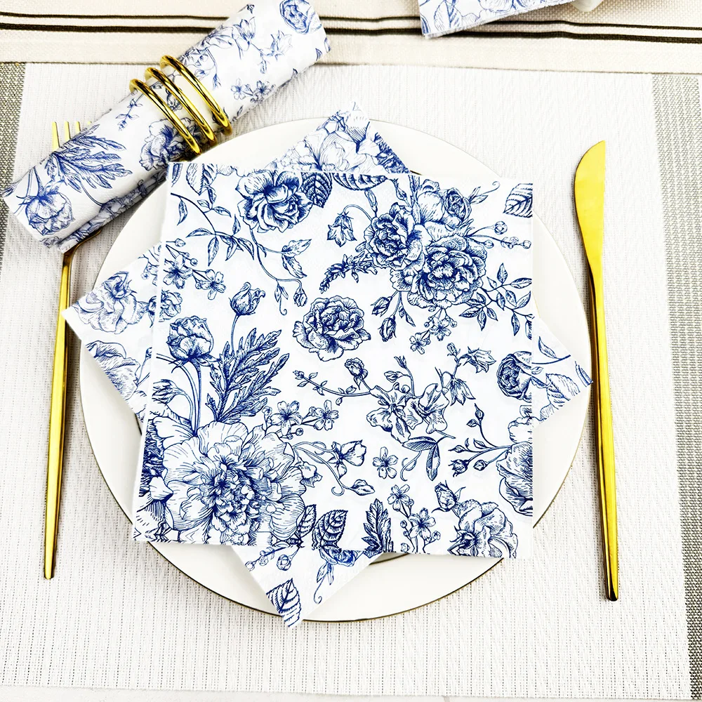 Vintage Blue Printed Paper Napkin Towel Blue White Porcelain Party ...