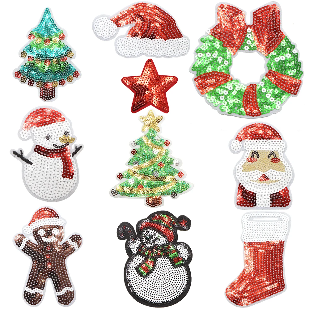 3-teil-los-Weihnachts-stil-Pailletten-Stickerei-Patch-Patch-Eisen-auf ...