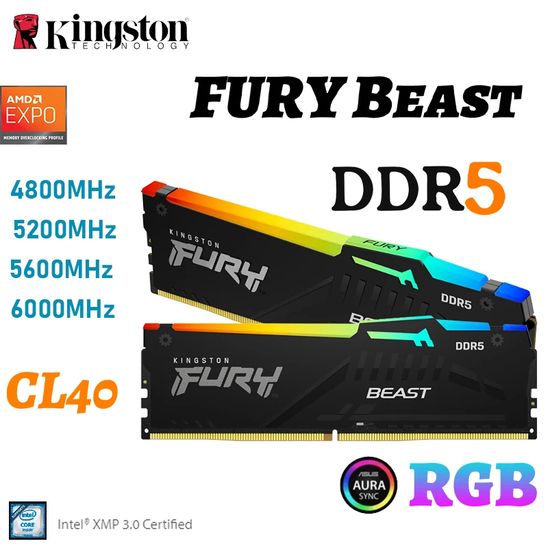 Kingston Fury Beast Ddr5 Memória Rgb Lga 1700 Am4 8gb 16gb 32gb 64gb 5600mhz 6000mhz Ram Placa ...