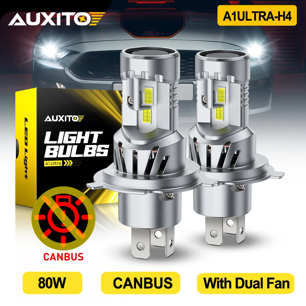 AUXITO 2Pcs 25000LM Turbo H4 9003 LED High Power Headlight Bulb Canbus ...