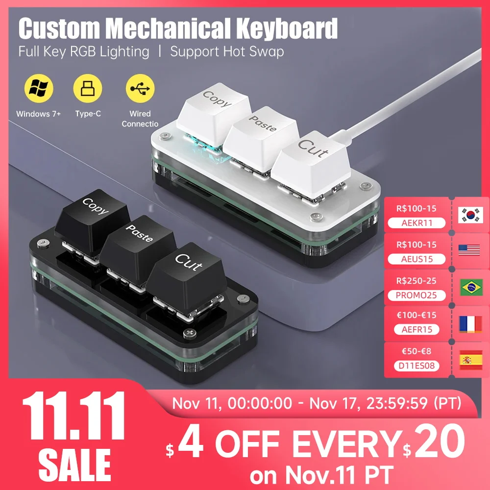 Rgb 3 Keys Macro Programming Mini Keyboard For Photoshop Gaming Hotswap Programming Keypad Copy