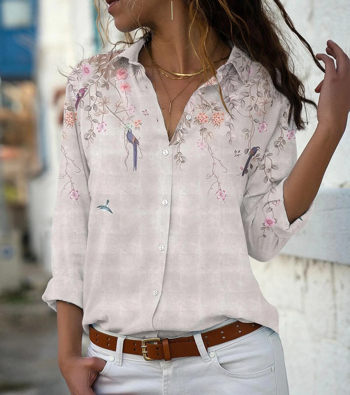 Elegant Casual Shirt Woman Loose Long Sleeve Woman Shirt Printed Woman ...