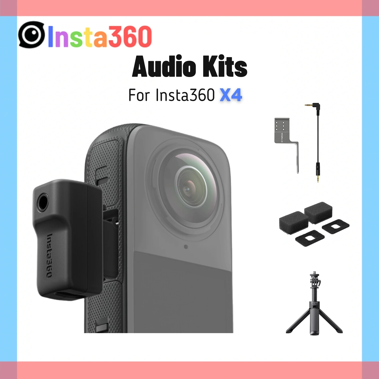 INSTA360 X4 Mic Adapter Audio Microphone or Cold Shoe Windproof Cotton ...