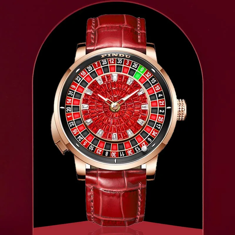 PINDU, reloj mecánico rojo a la moda y noble para hombre, botón NH35 ...