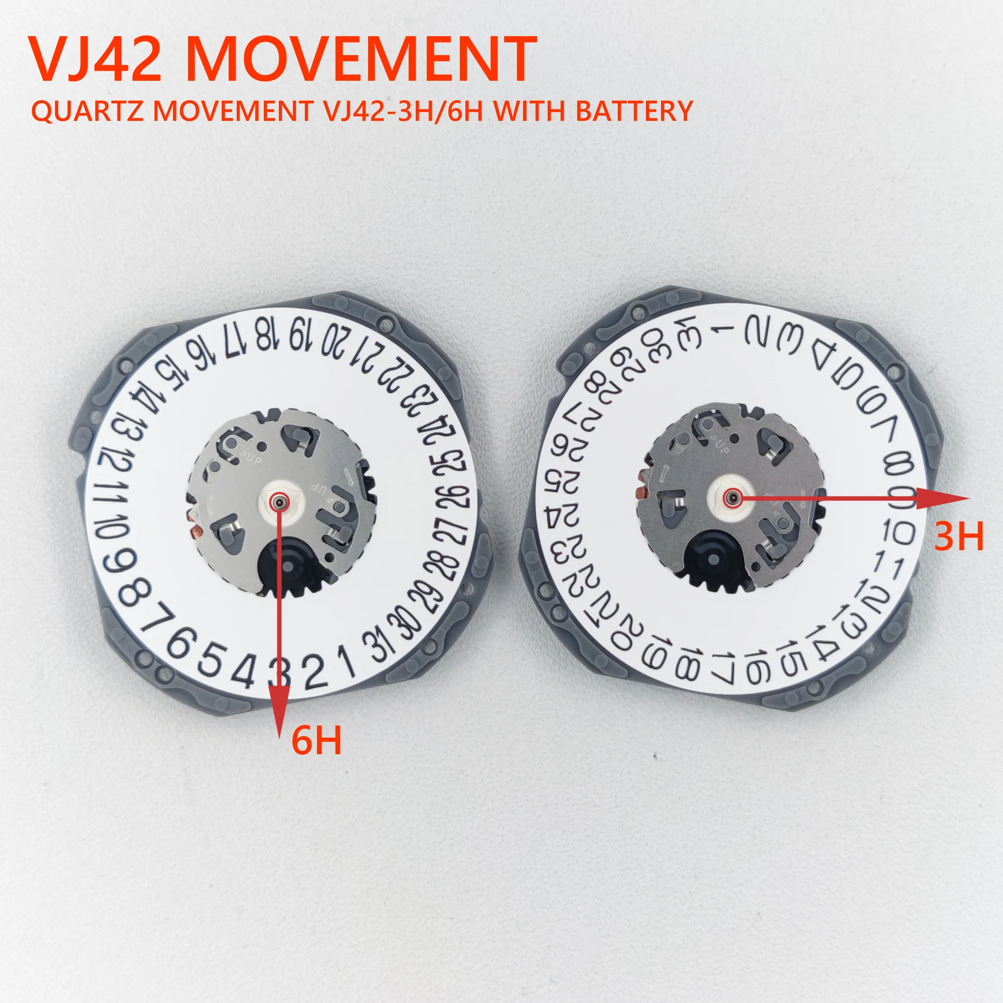 Japan Original VJ42 VJ42B Quartz Watch Movement White Date at 3H/6H ...