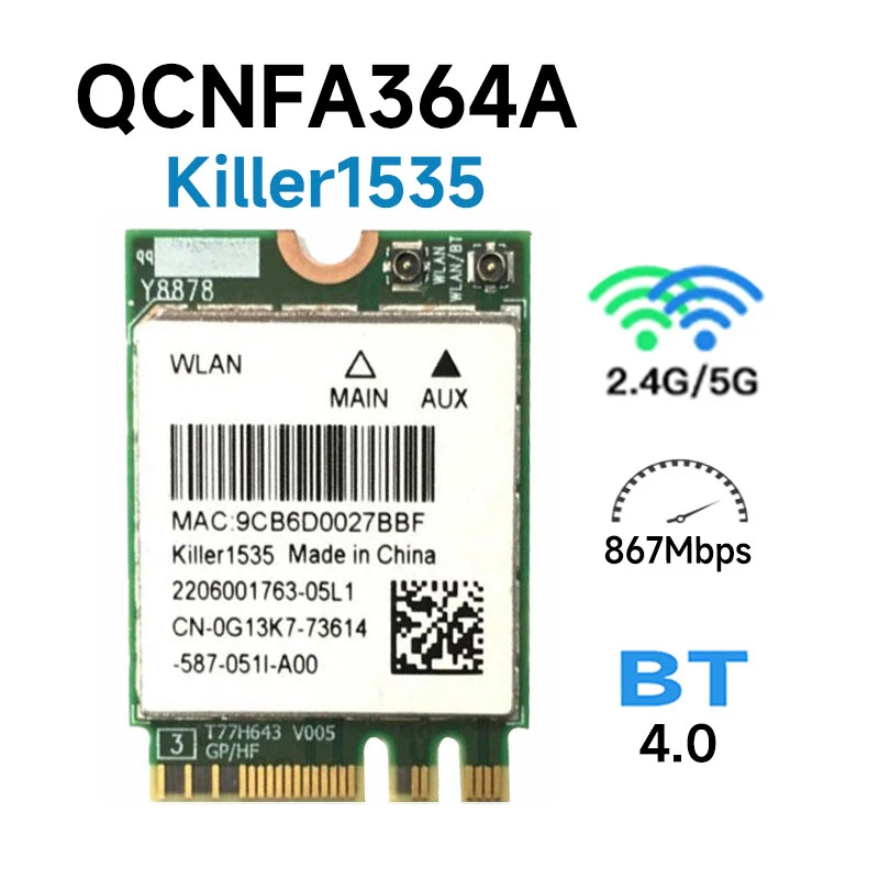 Qualcomm Qcnfa364a 802.11ac 876mbps Original Killer1535 Bluetooth 4.0 M ...