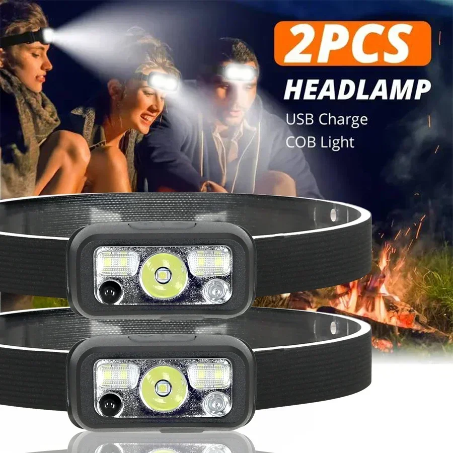 LED Sensor Headlamp USB Rechargeable Camping Search Light Headlight Led ...