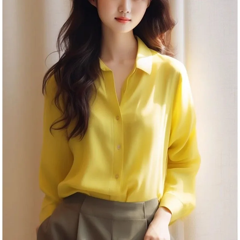 Acetate-Satin-Surface-Yellow-Spring-Women-Fashion-Unique-Solid-Color ...