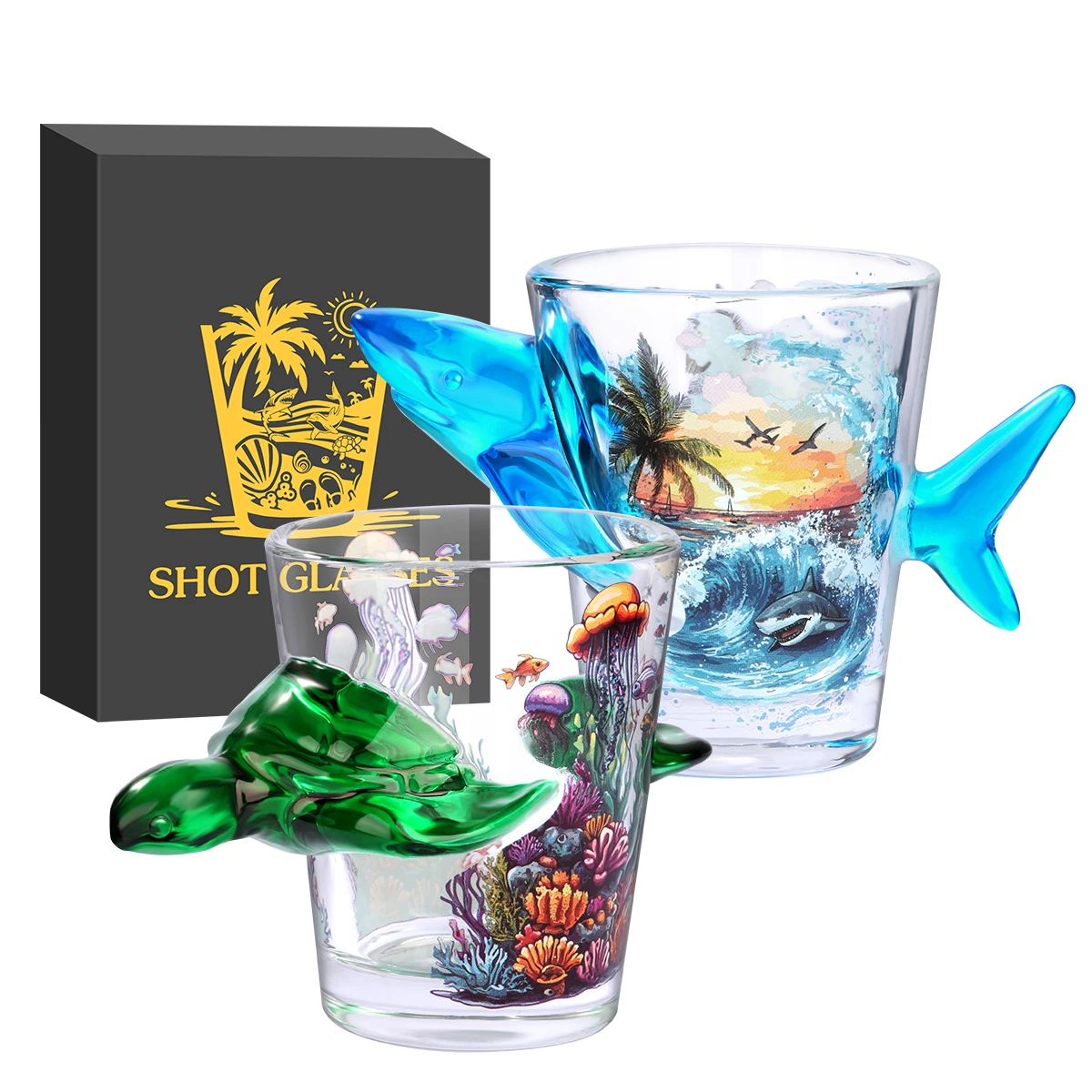 Unique Ocean Design Shot Glasses Shark/Turtle Pattern Shot Glass 50ml ...