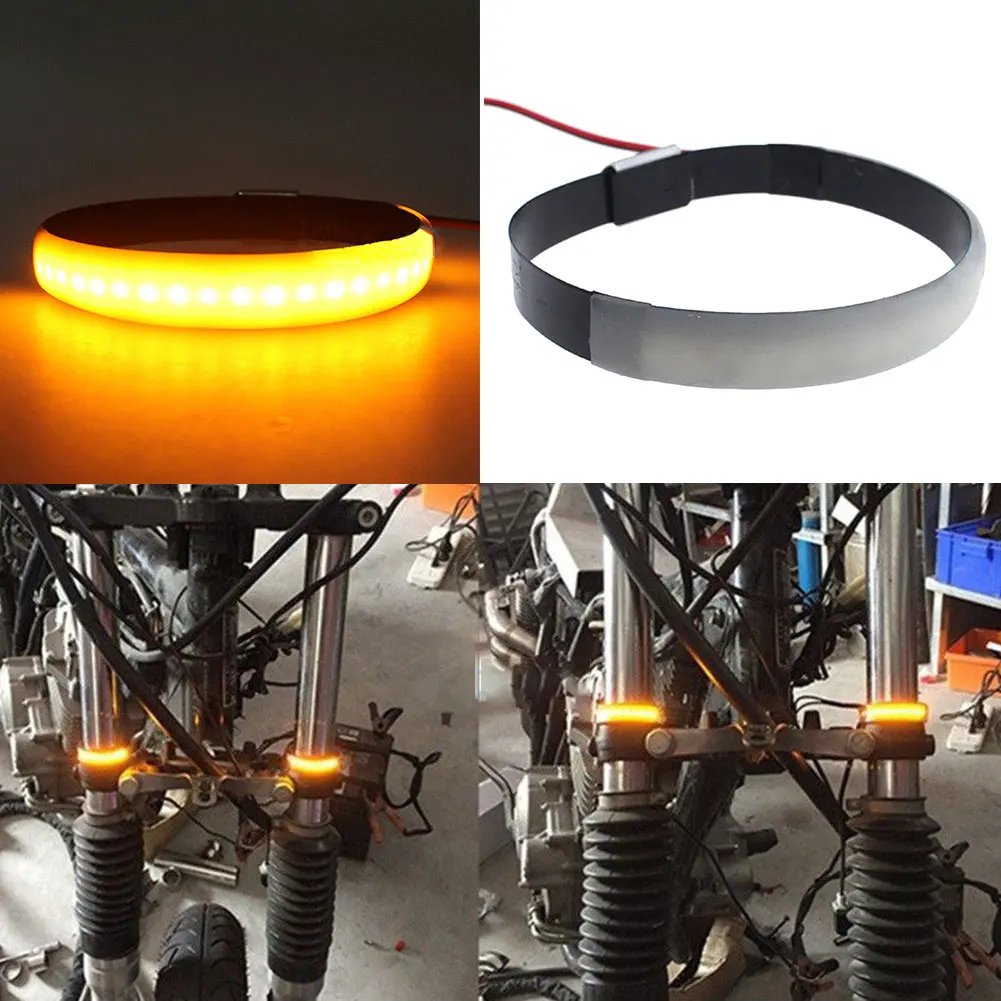 Universal Wrap Around Mount Amber Yellow LED Turn Signal Light Strips ...