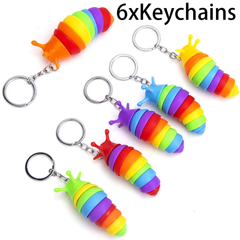 6Pcs-Finger-Slug-Snail-Caterpillar-Key-Chain-Relieve-Stress-Anti ...