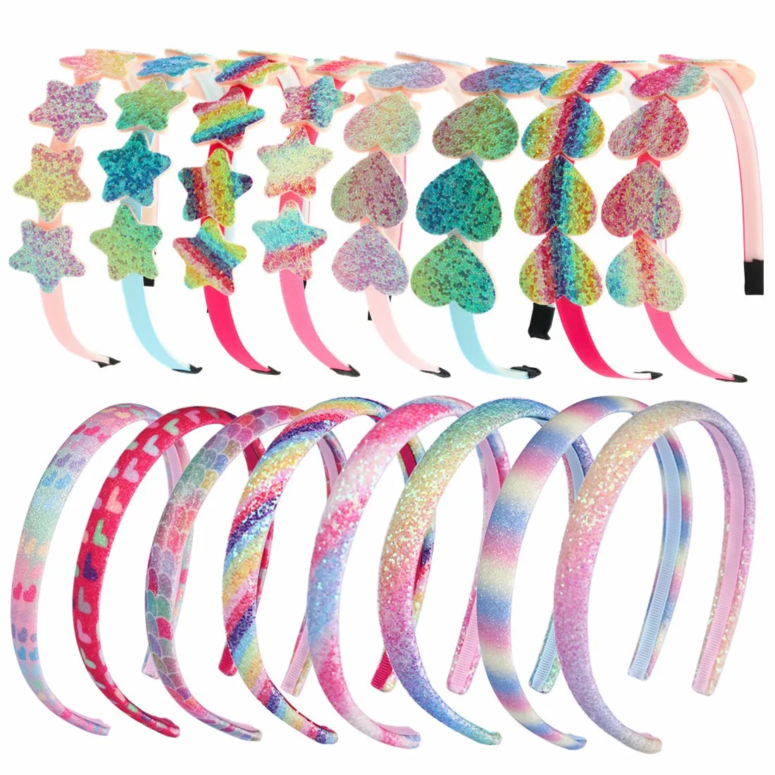 1pc Cute Heart Star Headbands Girls Glitter Rainbow Hairbands Kids ...