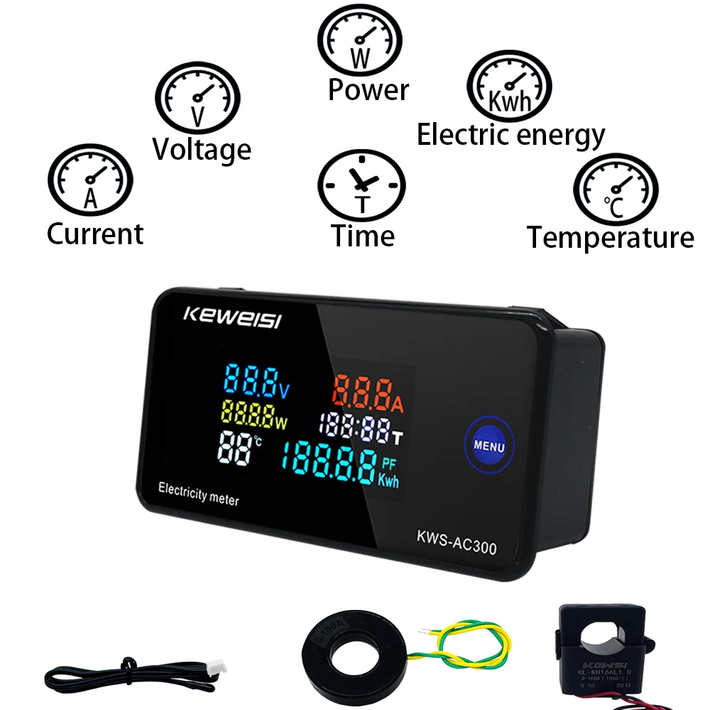 AC 50-300V Voltmeter Ammeter KWS-AC300 Power Energy Meter LED Digital ...