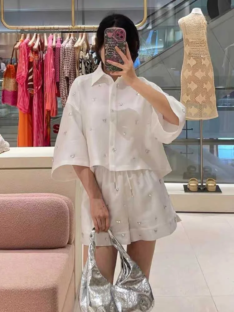 S Home Early Autumn 2024 White Short Quilted Shirt Sporty Casual Set ...