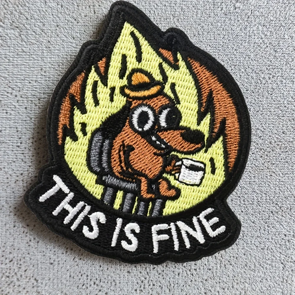 1PC "This Is Fine" Funny Meme Patch Morale Hook & Loop Velcros ...