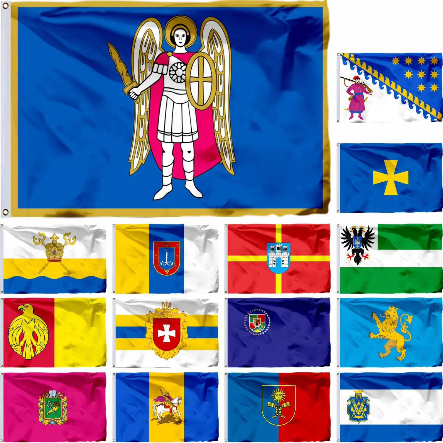 Ukraine Kyiv Kurovskyi State Flag UK Kiev Oblast and Kiev Oblast 3X5FT ...