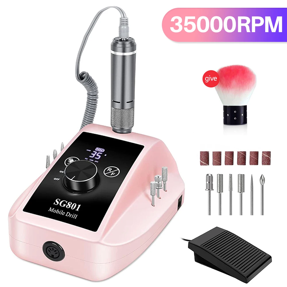 Professional-Nail-Drill-35000RPM-Electric-Nail-File-Machine-with-Bits ...