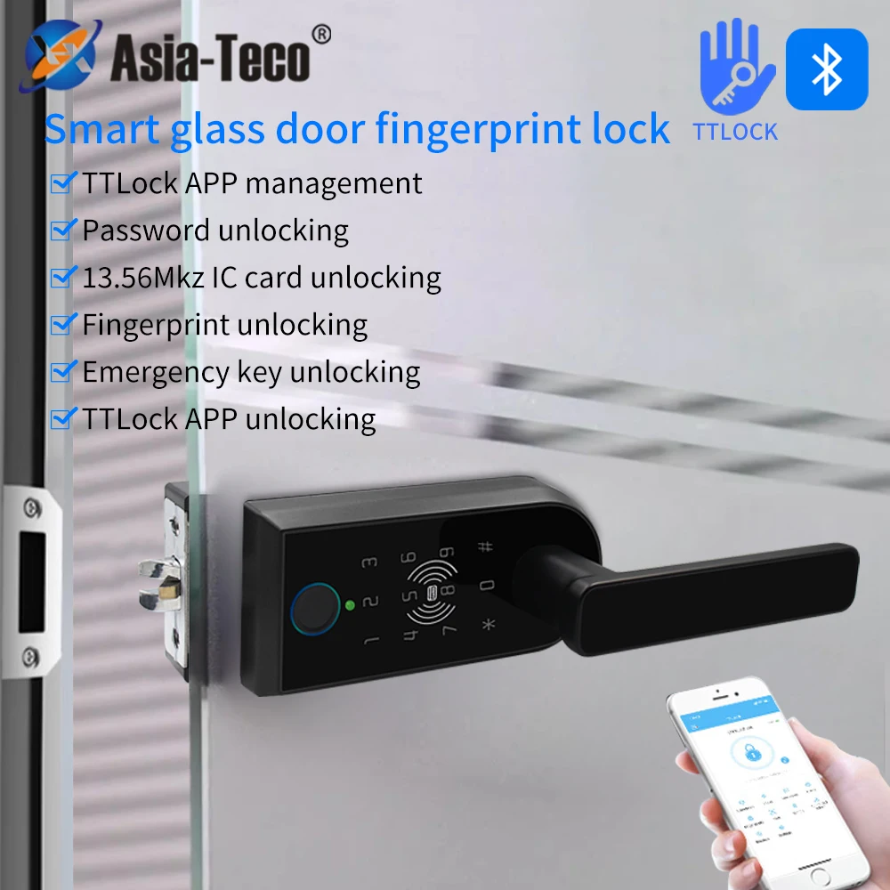 TTLOCK Smart Handle Lock For Single Open Partition Glass Door With ...