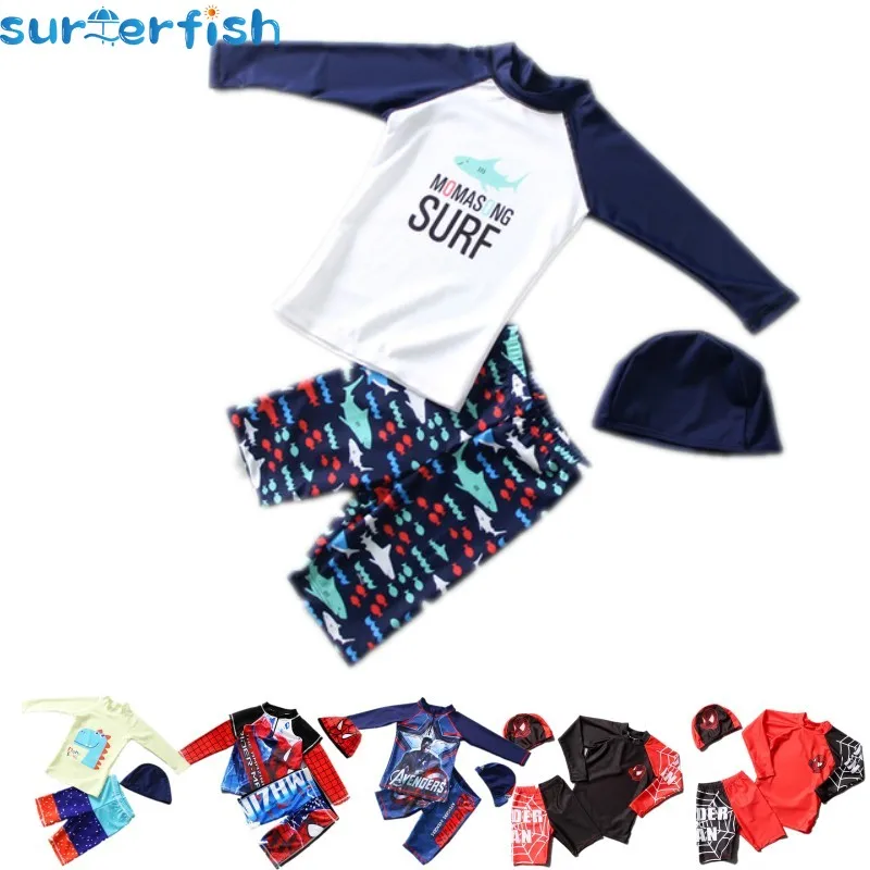 Kids-Cartoon-Rashguard-Shark-Fish-Swimwear-Children-Anti-UV-Swimming ...
