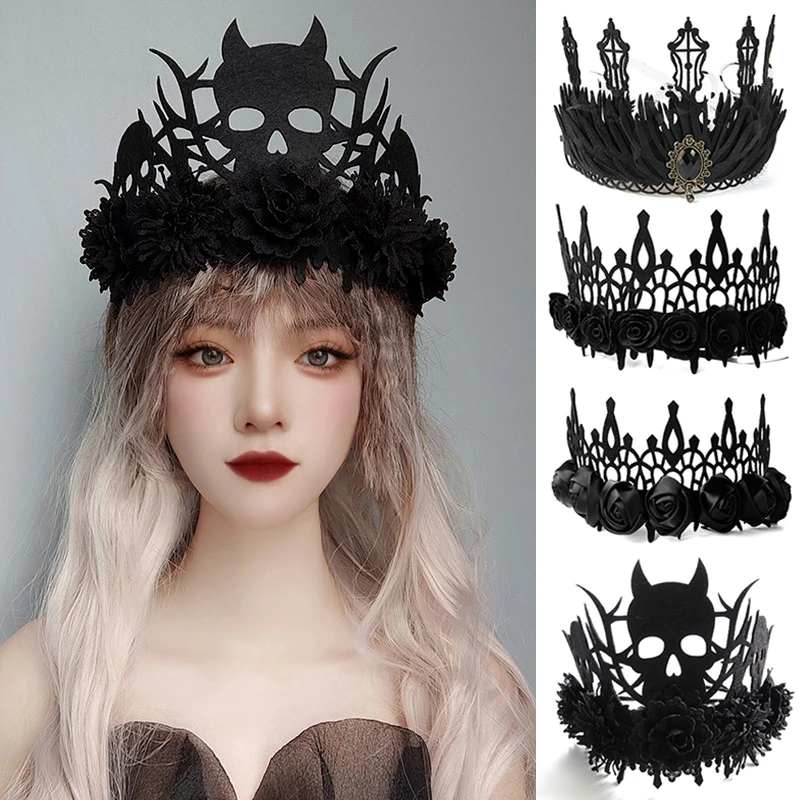 Halloween-Queen-Headpiece-Gothic-Princess-Crown-Medieval-Red-Rose ...