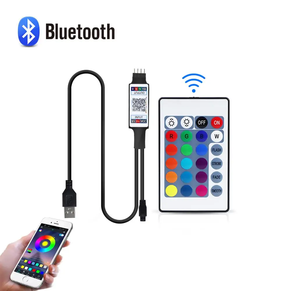 5V-USB-Powered-Bluetooth-controller-4-pin-RGB-LED-Controller-With-24 ...