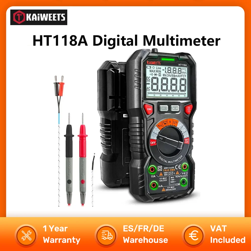 KAIWEETS-HT118A-Digital-Multimeter-Ture-RMS-Auto-Range-Multimetro-1000V ...
