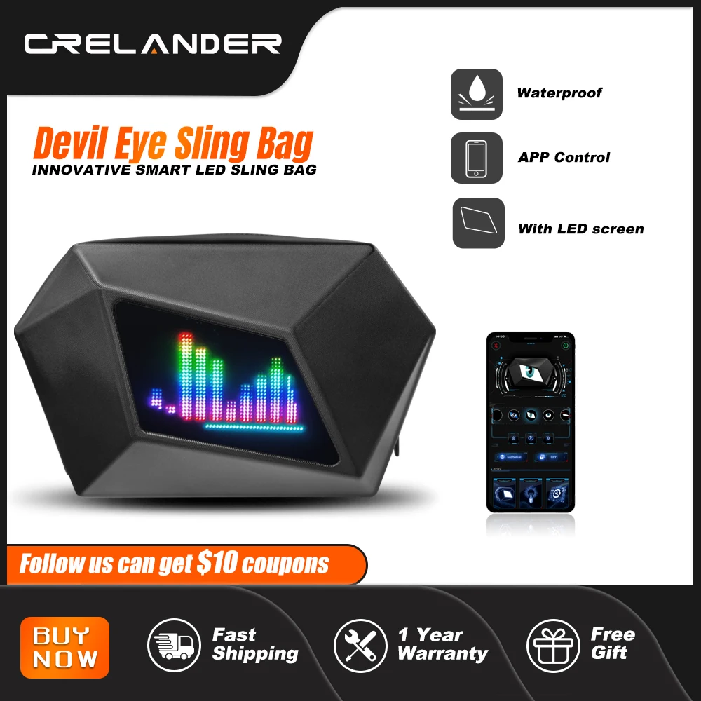 CRELANDER Sling Bag With LED Display, Crossbody Waterproof Shoulder Chest Backpack Cycling ...