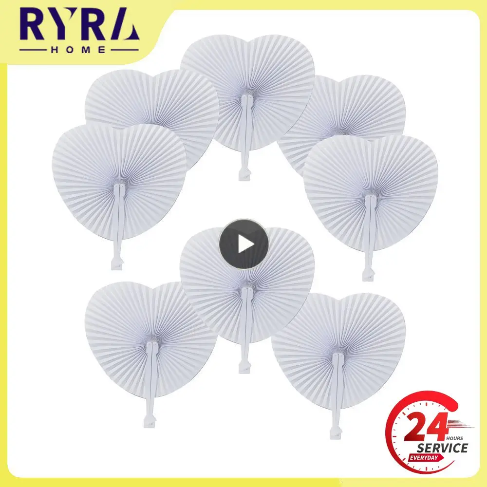 Portable-White-Folding-Fans-DIY-Heart-Shaped-Round-Paper-Fans-Festival ...