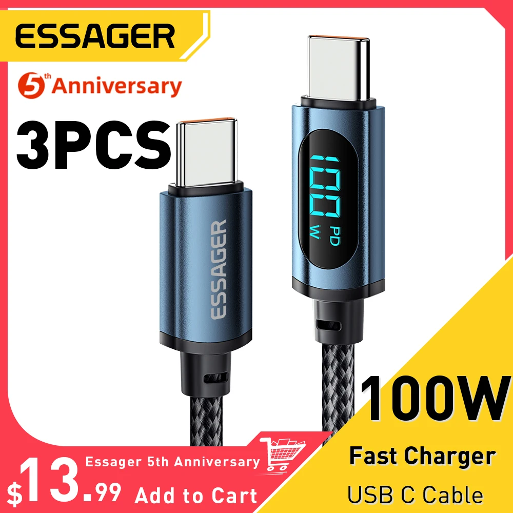 Essager-3PCS-PD-100W-USB-Type-C-To-USB-C-Cable-Display-5A-Fast-Charging ...