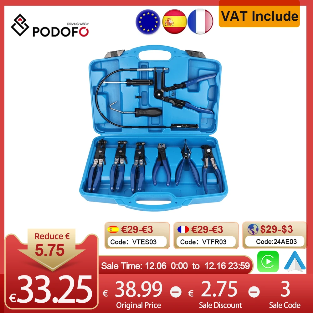 Podofo 9pcs Auto Hose Clamp Ring Plier Set Flexible Wire Remover Fuel ...