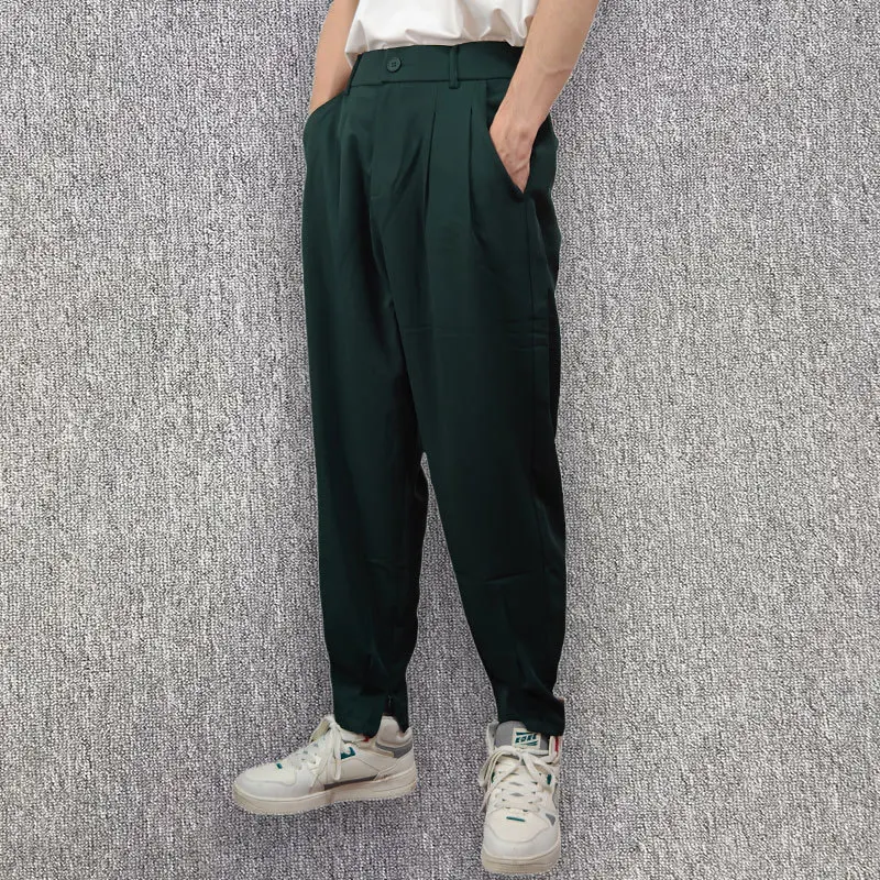 Korean-Urban-Suit-Pants-for-Men-Loose-Straight-Tube-Elastic-Solid-Colo ...