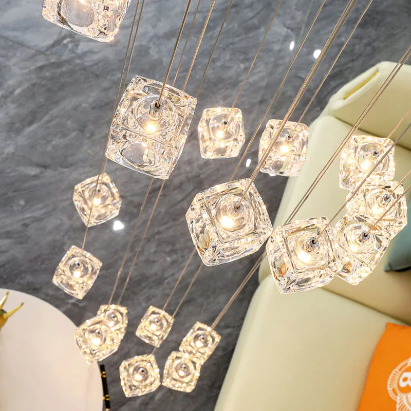 Square Crystal Chandelier For Staircase Long Luxury Led Lamp Living ...