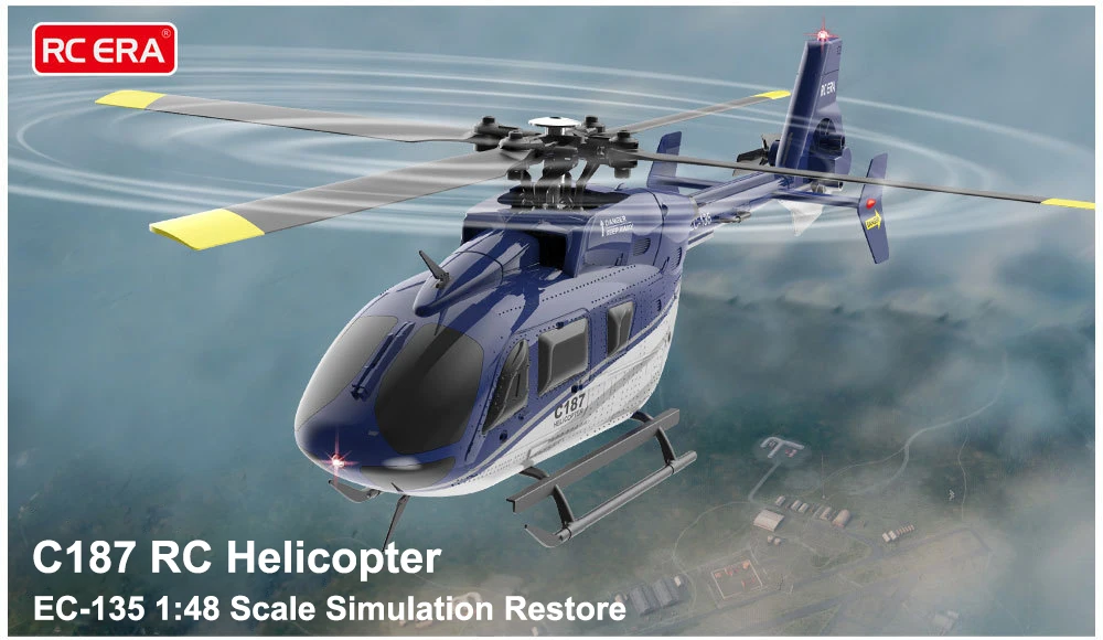 RC ERA C187 Rc Helicopter - 2.4G 4CH Single Blade EC-135 Scale 6-Axis ...