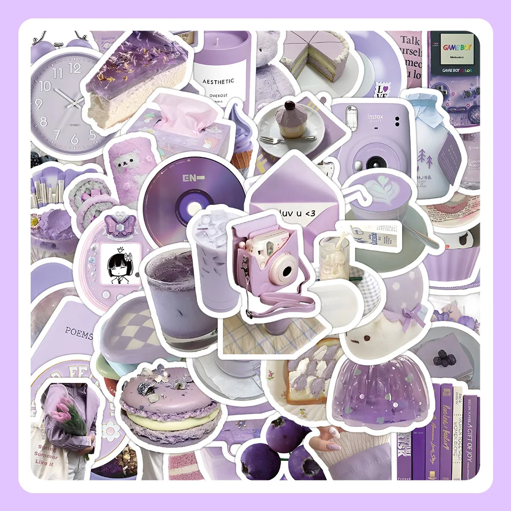 10/30/60pcs Ins Style Purple Cute Stickers Aesthetic Cartoon Decals For ...