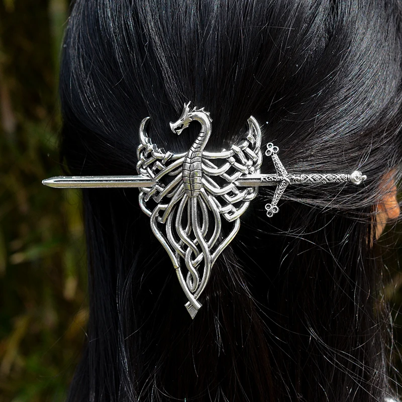 Pagan Dragon Sword Hairstick Punk Flying Dragon Hairclip Gothic ...