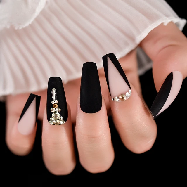 Matte Black French Tip Nails