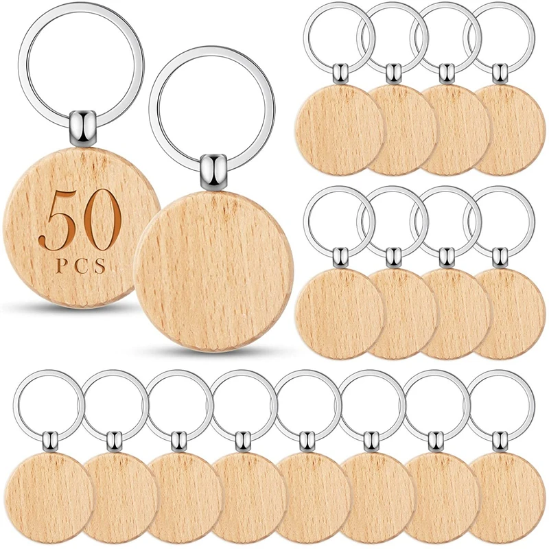 50Pcs Round Wooden Key Chains Wood Key Chain Tags to Paint Personalized ...