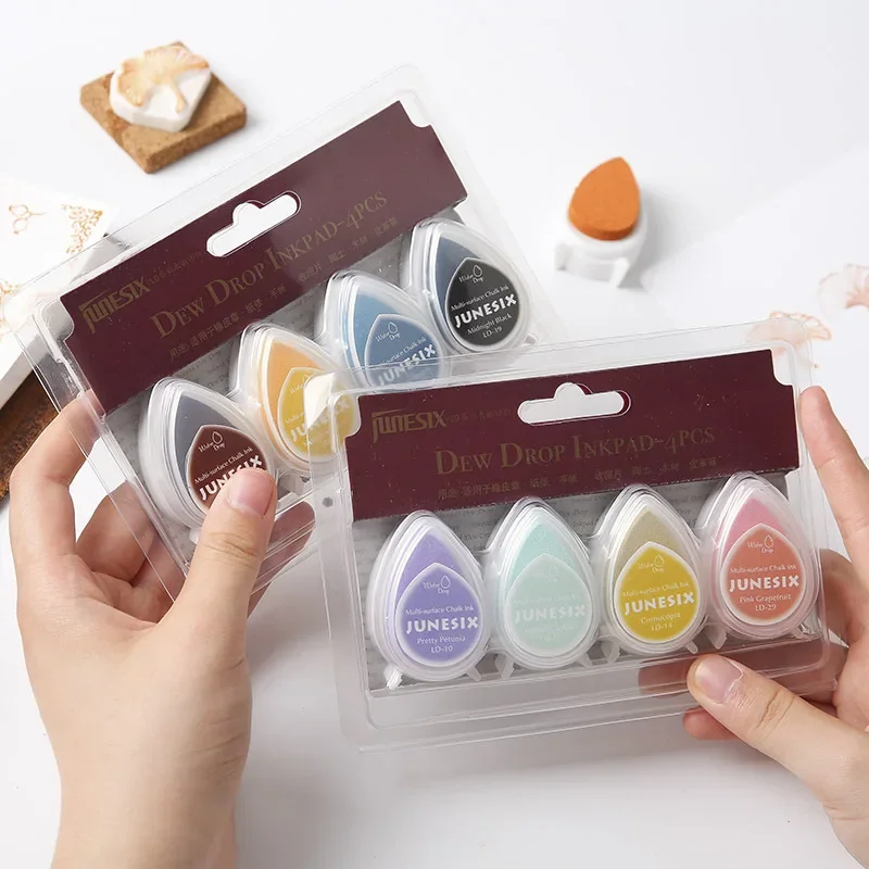 4-Pcs-set-DIY-Water-Drop-Ink-Pad-Rubber-Stamp-Special-Cloth-Paper-Quick ...