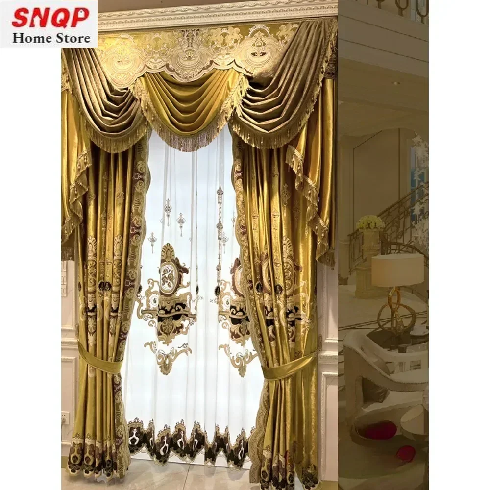 European-Luxury-American-Palace-Retro-Ice-Velvet-Golden-Curtains-for ...
