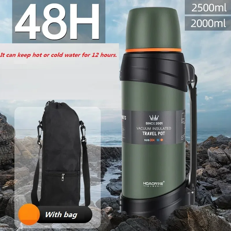 304 Stainless Steel Big Capacity Thermos Bottle 2L Outdoor Travel Coffee Mugs Thermal Vaccum ...