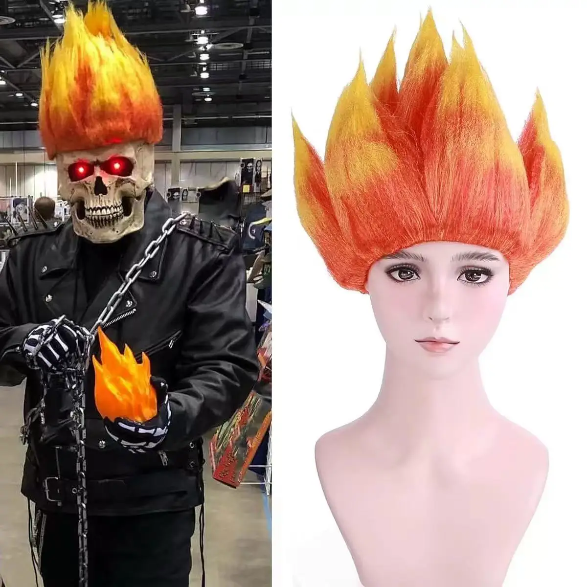 Synthetic Halloween Anger Fire Wig,Orange and Yellow Short Straight ...