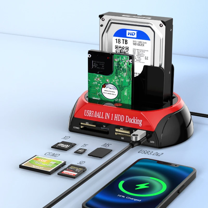 HDD SSD Docking Station USB to 2.5 3.5 Inch SATAI/II/III IDE Dual Slots ...