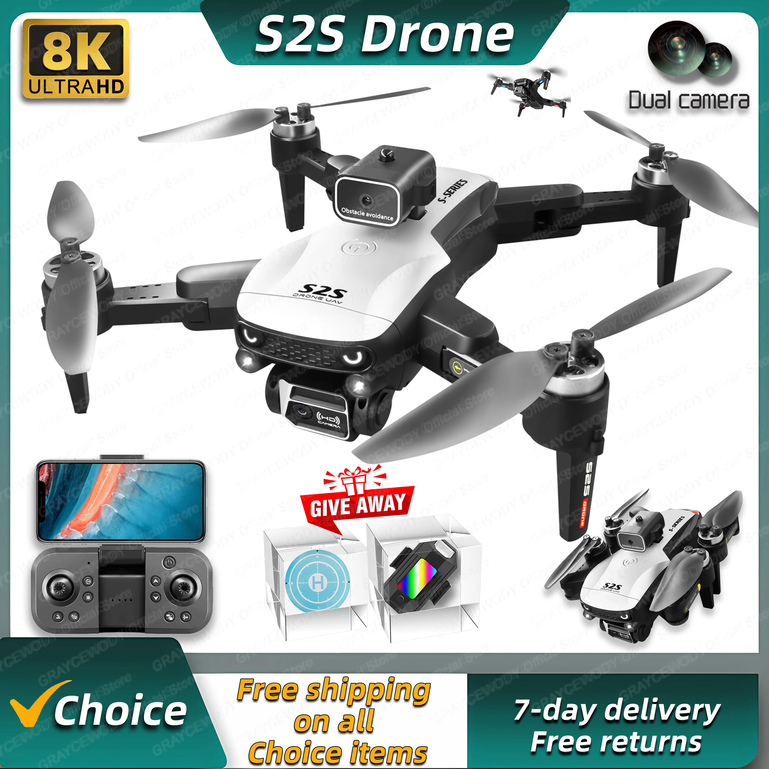 S2S-Drone-8K-HD-Dual-Camera-Brushless-Motor-Obstacle-Avoidance-RC ...